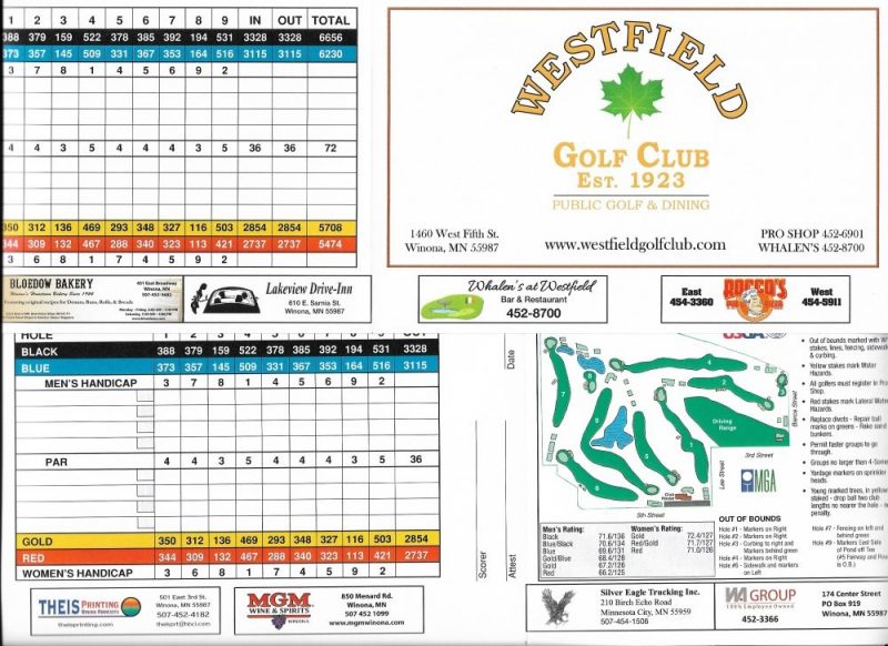 Westfield Golf Score Cards – Westfield Golf Club
