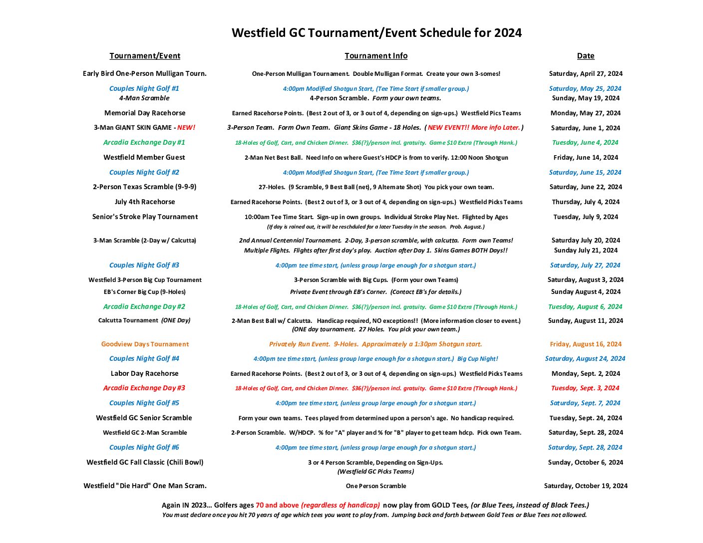 Westfield GC TOURNAMENT SCHEDULE 2024 PDF – Westfield Golf Club